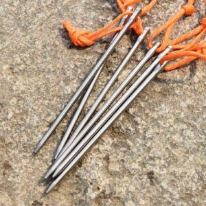 Tentock Titanium Tent Stakes 6pcs/Pack Ultralight Tarp Nails Hammock Pegs for Hard Ground Rock Granite with Reflective Loop (TT0144(16.5cm))