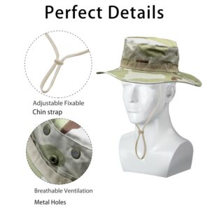 Wide Brim Boonie Hat for Men Women,UV Protection Sun Cap Top Camo Bucket Hats for Safari, Hiking, Fishing, Hunting