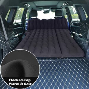 Byomostor SUV Air Mattress with Drink & Phone Holder, Flocked-Top Car Mattress with 2 Air Pillows & Electric Air Pump, Perfect SUV Mattress for Camping, Travel, and Road Trips (Black)