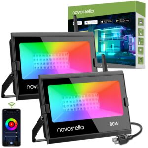 novostella 80w smart led flood lights, rgb, second-generation wifi outdoor dimmable color changing stage light, ip66 waterproof, multicolor wall washer light, work with alexa, 2 pack