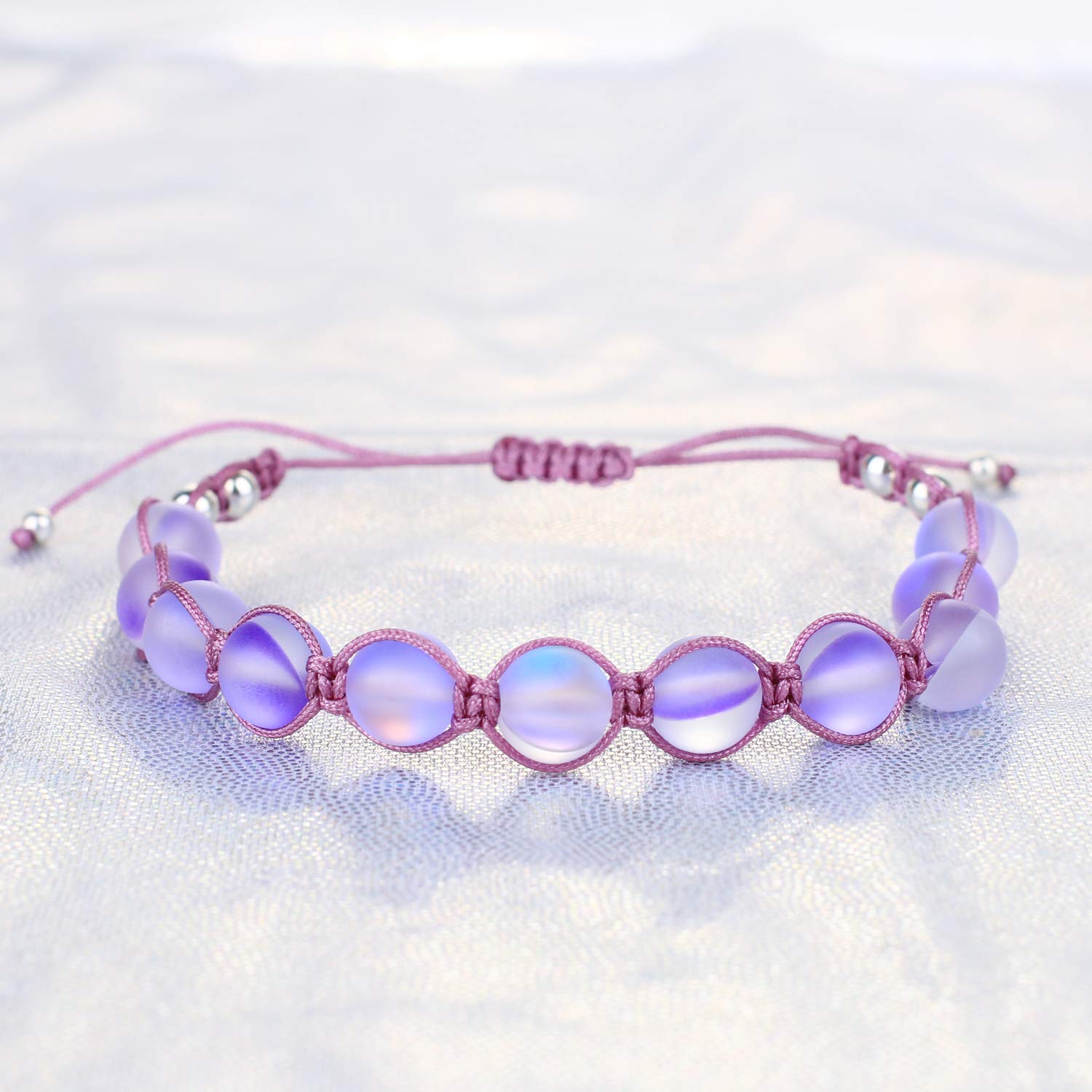 KANYEE Bracelets for Women Moonstone Beaded Bracelet Colorful Friendship Bracelet Boho Adjustable Bracelets（Purple