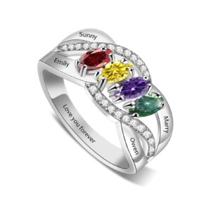 bauma auto mothers ring personalized mothers rings with 4 simulated birthstones for grandmother mother meaningful anniversary rings for women wife