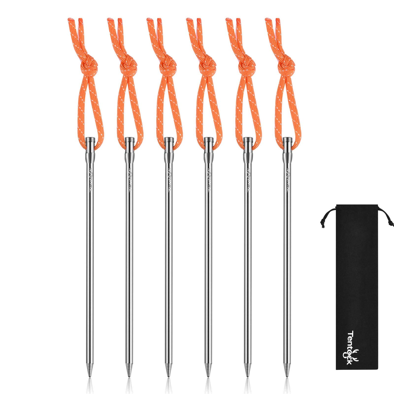 Tentock Titanium Tent Stakes 6pcs/Pack Ultralight Tarp Nails Hammock Pegs for Hard Ground Rock Granite with Reflective Loop (TT0144(16.5cm))