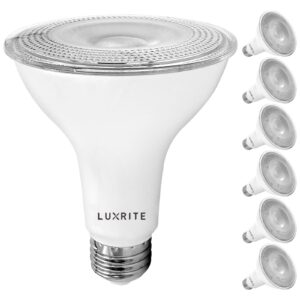 luxrite 6 pack led par30 flood light bulb, 75w equivalent, 3000k soft white, 850 lumens, 11w dimmable, indoor outdoor spotlight bulb, wet rated, e26 standard base, ul listed