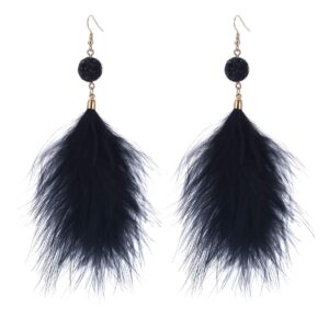 winssigma feather earrings for women long dangle earrings bohemian feather tassel earrings(black)