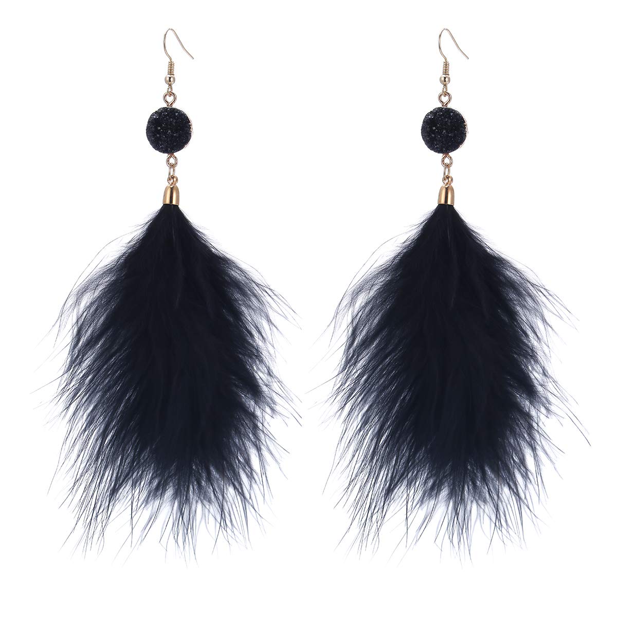 Winssigma Feather Earrings for Women Long Dangle Earrings Bohemian Feather Tassel Earrings(Black)