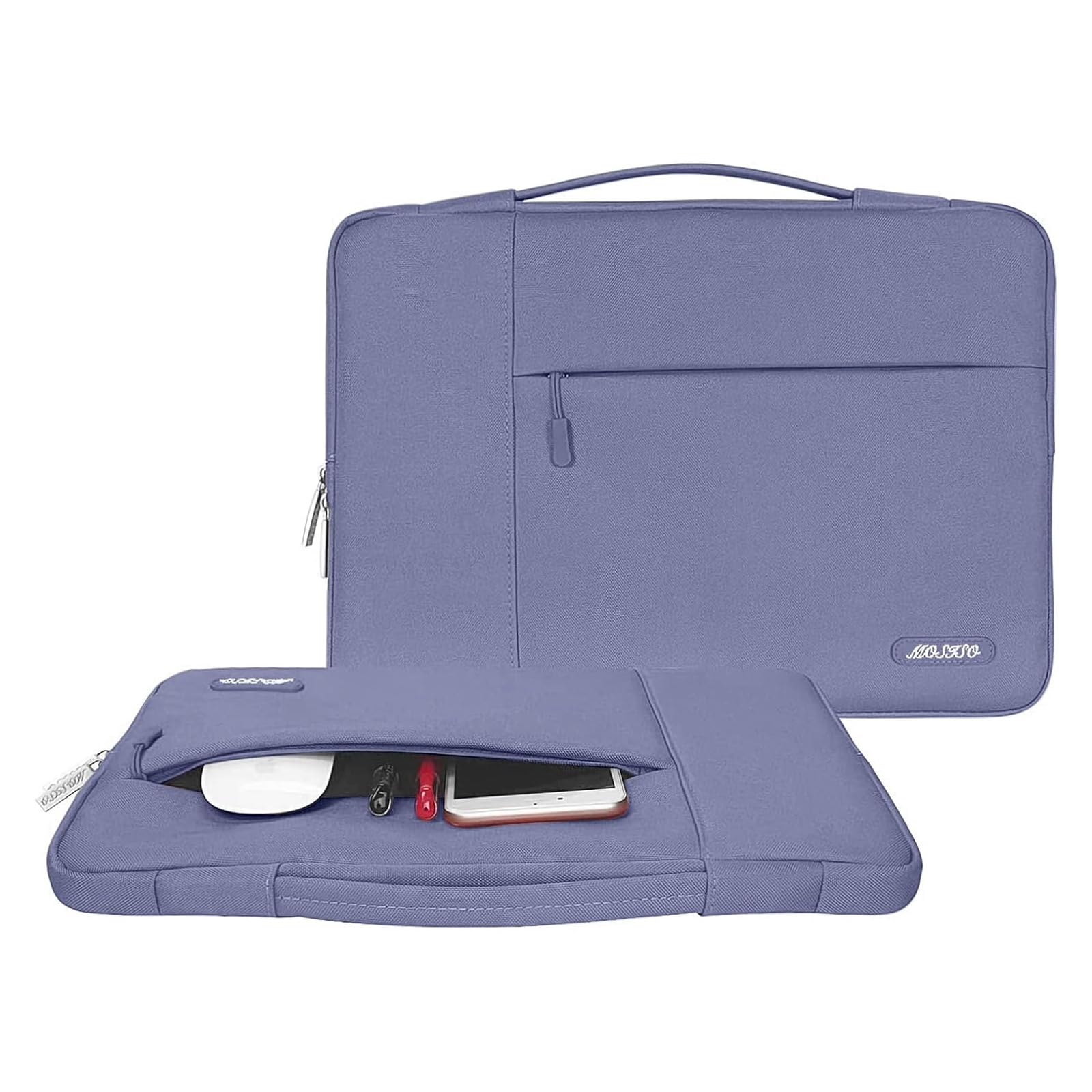 MOSISO Laptop Sleeve Compatible with MacBook Air/Pro, 13-13.3 inch Notebook, Compatible with MacBook Pro 14 inch M3 M2 M1 Chip Pro Max 2024-2021, Polyester Multifunctional Briefcase Bag, Lavender Gray