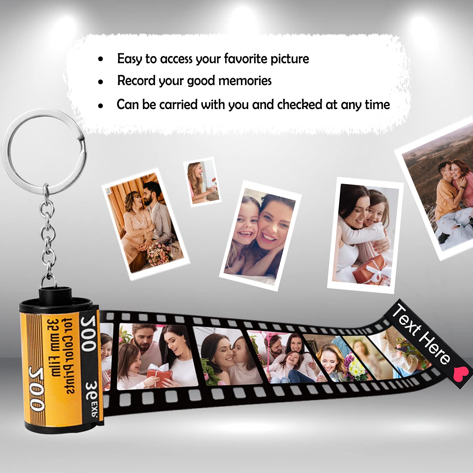 MOUZYLCASE Personalized Camera Film Roll Keychain with Pictures Custom Film Roll Keychain for Birthday Father's Day Mother's Day