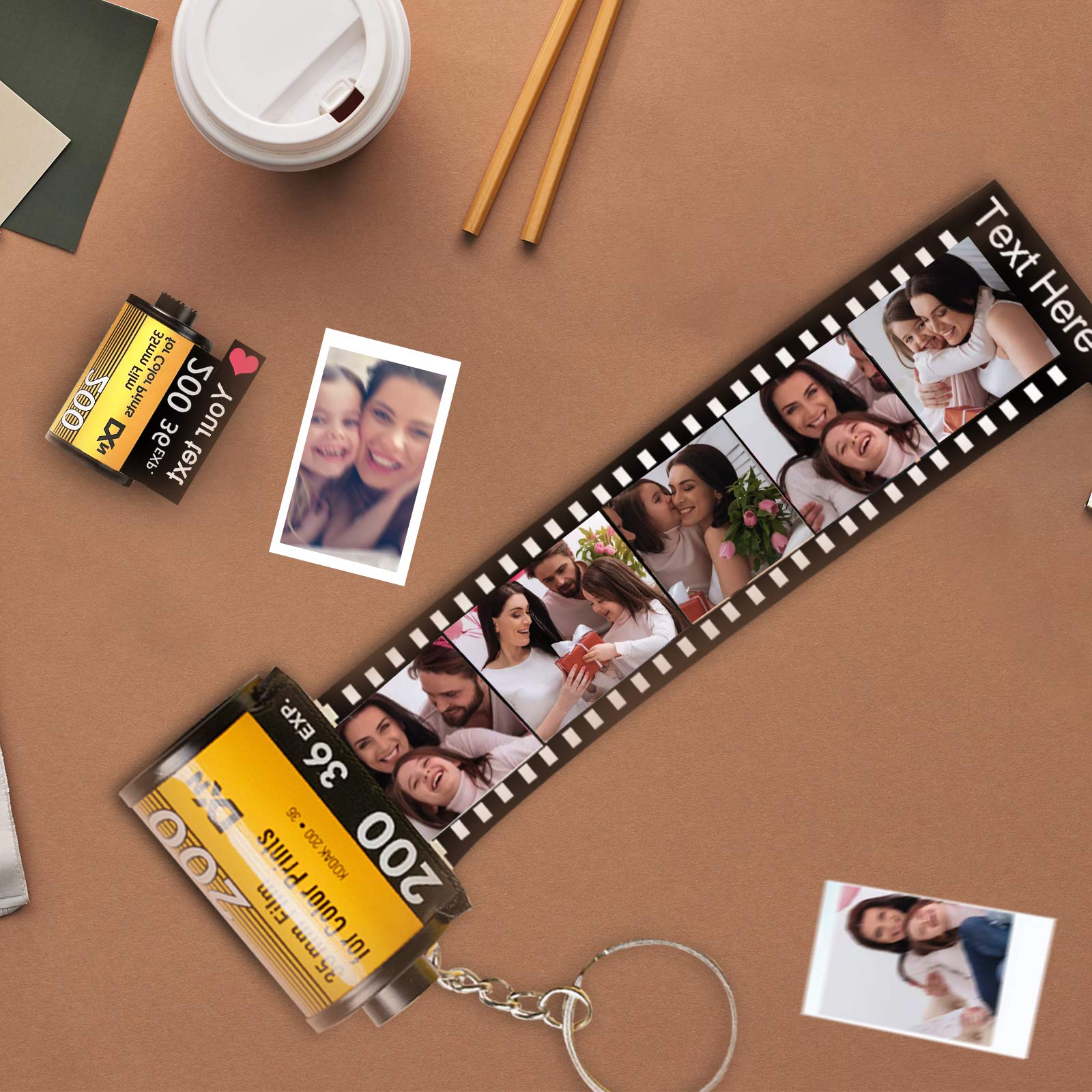 MOUZYLCASE Personalized Camera Film Roll Keychain with Pictures Custom Film Roll Keychain for Birthday Father's Day Mother's Day