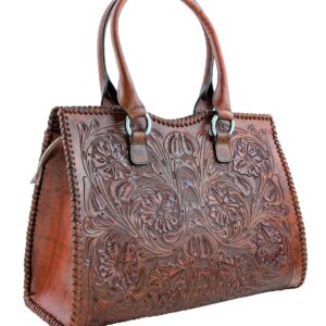 Mauzari Tooled Leather Shoulder Bag Tote for Women (Koa, Large)