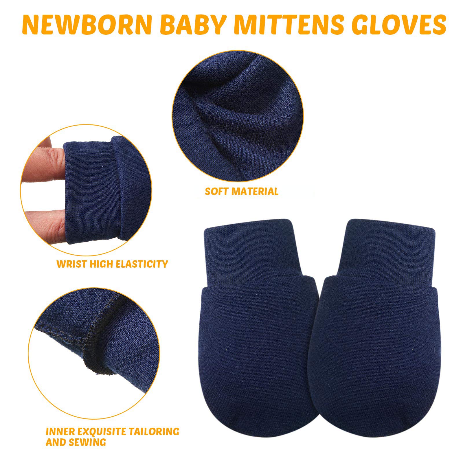 6 Pairs Anti-Scratch Cotton Mittens for 3-9 Month Baby Girls and Boys