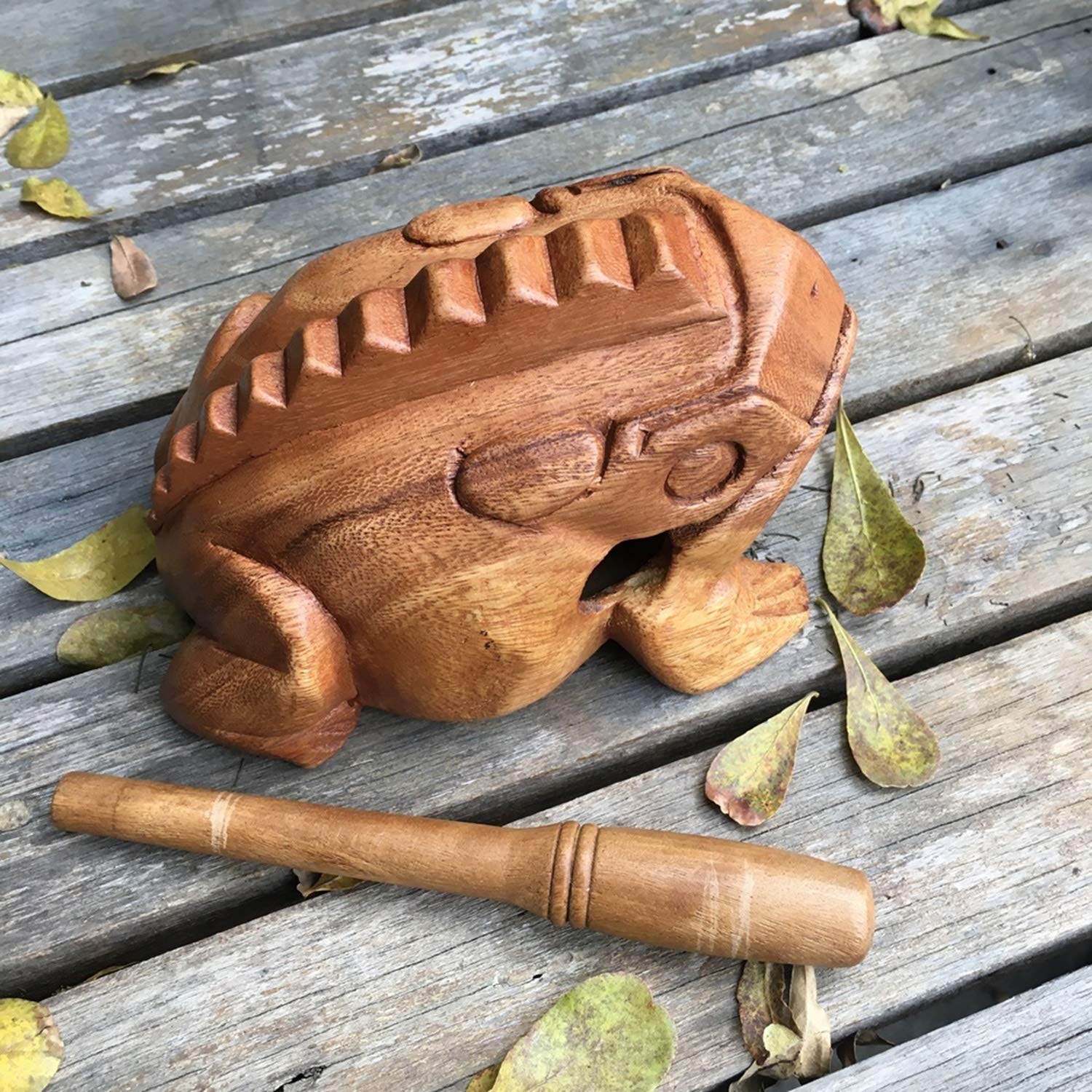 Cozinest Medium 6" Wood Frog Guiro Rasp Percussion Musical Instrument Tone Block Wooden Handcraft Percussion Instruments Products From Thailand Lucky Frog for Home Office Decor (Tan)