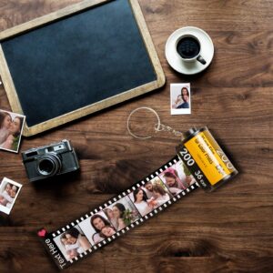 MOUZYLCASE Personalized Camera Film Roll Keychain with Pictures Custom Film Roll Keychain for Birthday Father's Day Mother's Day