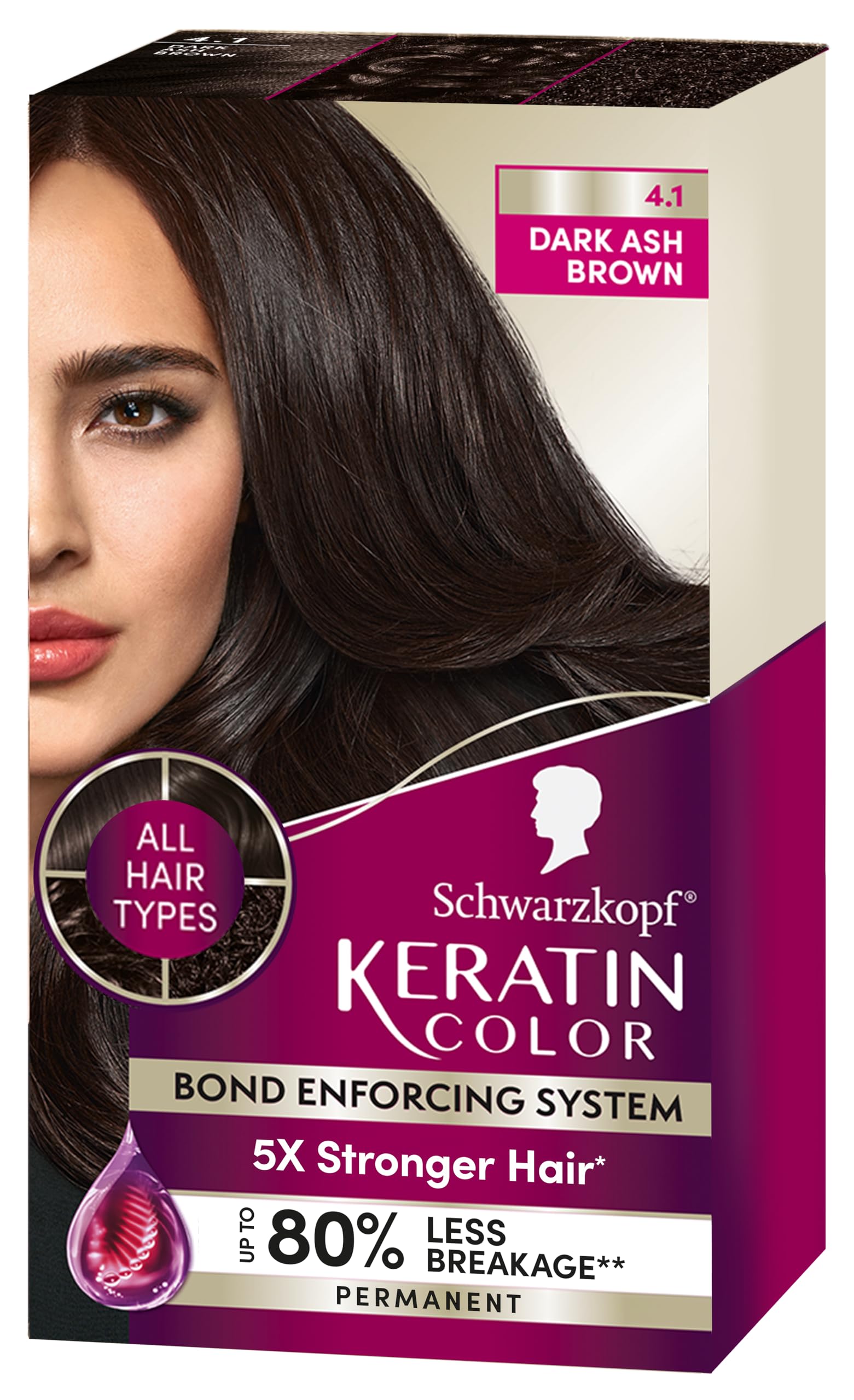 Schwarzkopf Keratin Color Permanent Hair Color Cream, 4.1 Dark Ash Brown, 4.1 Dark Ash Brown, 12 count