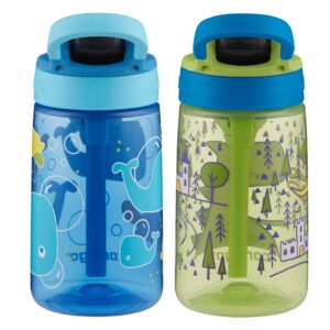 Contigo Aubrey Kids Water Bottle with Silicone Straw and Spill-Proof Lid, 14 oz, 2 Pack, Whales & Dragon