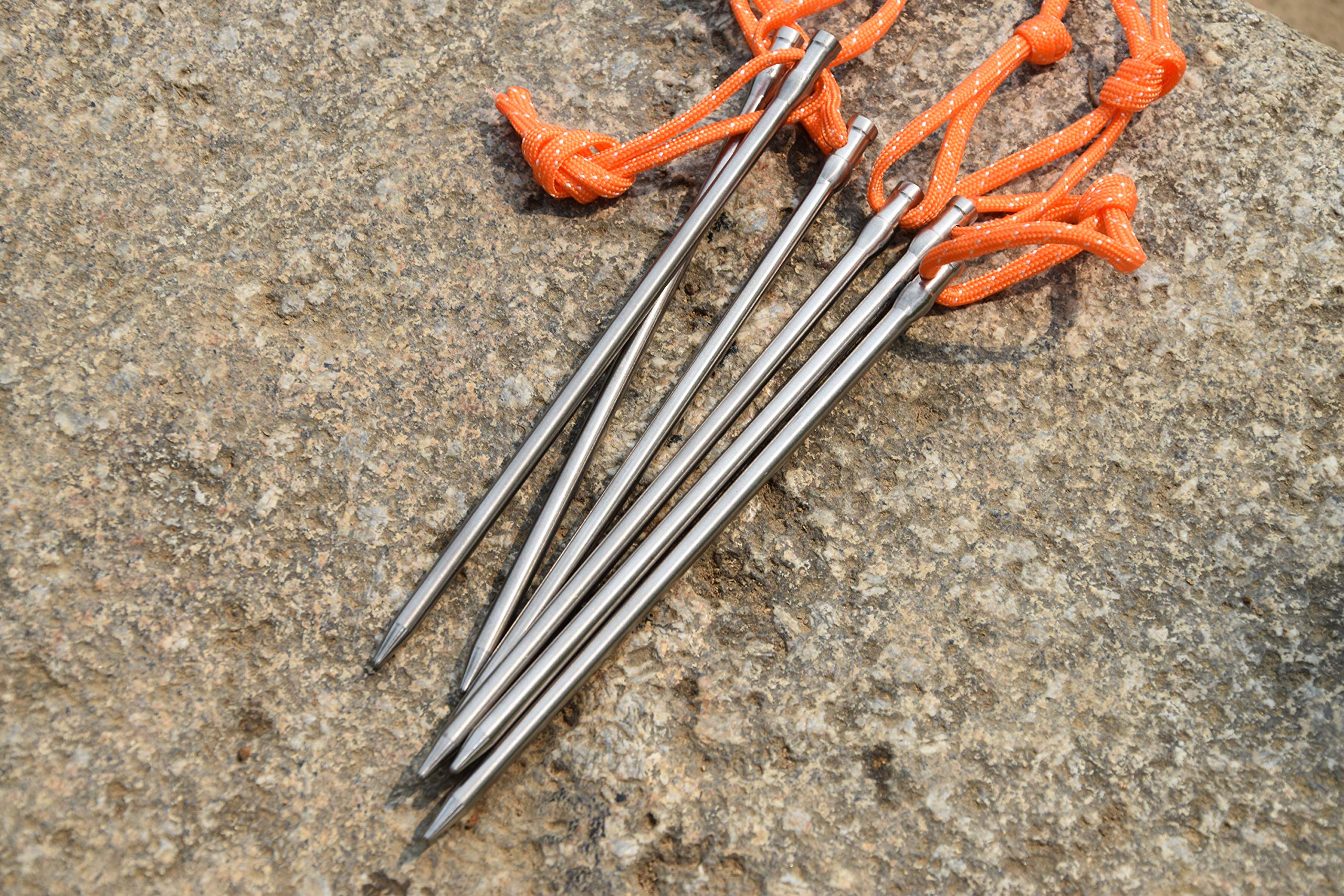 Tentock Titanium Tent Stakes 6pcs/Pack Ultralight Tarp Nails Hammock Pegs for Hard Ground Rock Granite with Reflective Loop (TT0144(16.5cm))