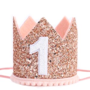 glitter birthday crown - photo booth props, party hat for baby's 1st birthday (pink and gold)