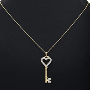 Timeless Love 1/10 CTTW Diamond Heart & Key Pendant Set in Sterling Silver with Gold Plating, Necklace with 18" Chain, Dainty Jewelry for Women, Luxury Fashion Pendant Necklaces for Women or Girls