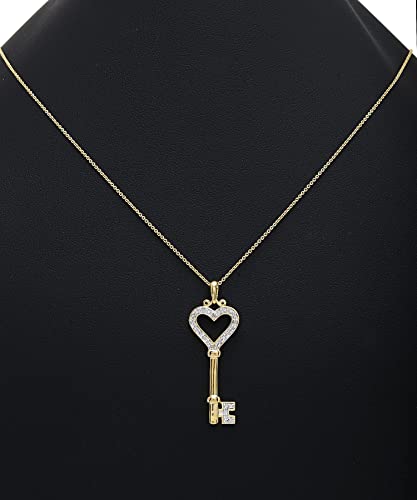 Timeless Love 1/10 CTTW Diamond Heart & Key Pendant Set in Sterling Silver with Gold Plating, Necklace with 18" Chain, Dainty Jewelry for Women, Luxury Fashion Pendant Necklaces for Women or Girls