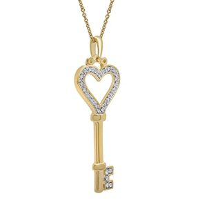 Timeless Love 1/10 CTTW Diamond Heart & Key Pendant Set in Sterling Silver with Gold Plating, Necklace with 18" Chain, Dainty Jewelry for Women, Luxury Fashion Pendant Necklaces for Women or Girls