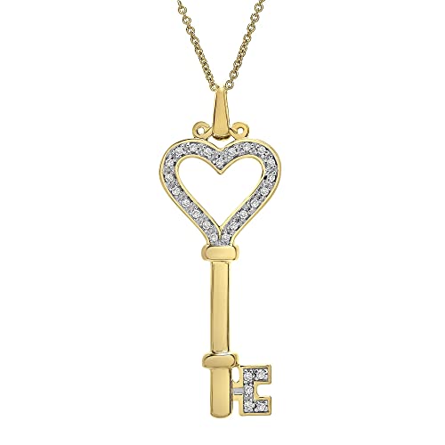 Timeless Love 1/10 CTTW Diamond Heart & Key Pendant Set in Sterling Silver with Gold Plating, Necklace with 18" Chain, Dainty Jewelry for Women, Luxury Fashion Pendant Necklaces for Women or Girls