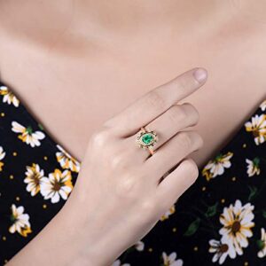 Lanmi 14K Yellow Gold Natural Emerald Diamonds Ring for Women Promise Engagement Wedding Anniversary Promotion