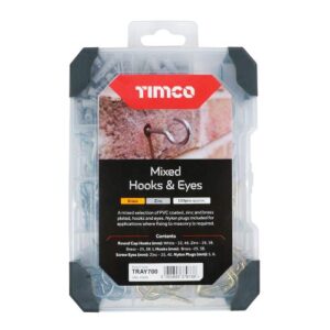 TIMCO Hooks & Eyes Mixed Tray - Various Sizes - Cup Hooks - 133pcs