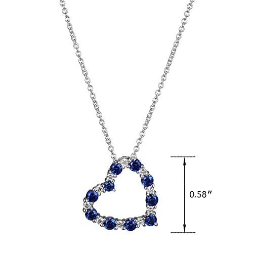 Amazon Essentials Platinum Over Sterling Silver Created Blue Sapphire and 1/6th Carat Total Weight Lab Grown Diamond Heart Necklace, 18 Inch Fine Cable Chain 2 Inch Extender (previously Amazon Collection)