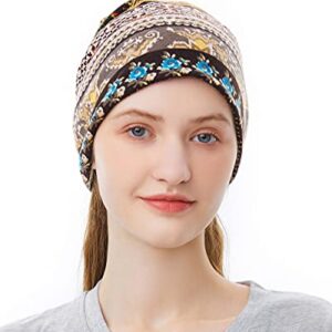 ELLEWIN Slouchy Beanie for Women Cute Floral Headwear Beanie Hats Thin Beanies Snood Hats Slouchy Retro Tribal Printed Hair Covering Thin Hippie Beanies Casual Skullies Beanies Dual Use Boho Hats