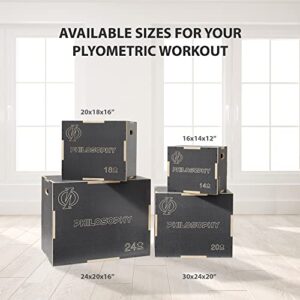 Philosophy Gym 3 in 1 Non-Slip Wood Plyo Box, 30" x 24" x 20", Gray, Jump Plyometric Box for Training and Conditioning