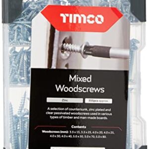 TIMCO TRAY370 Countersunk Silver Woodscrews Tray-355pcs Mixed Tray