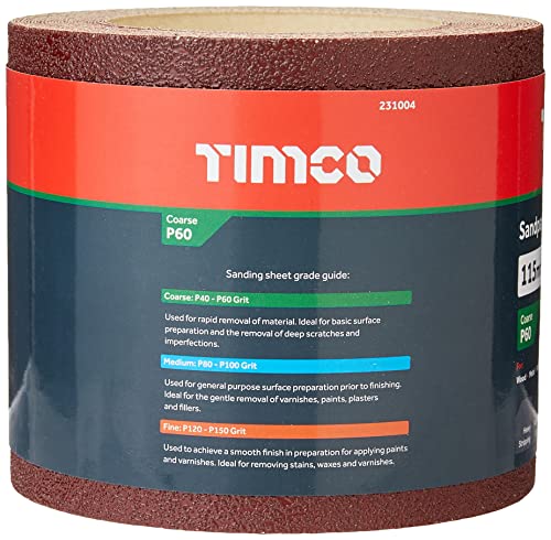 TIMCO 231004 Sandpaper Roll 60 Grit Red - 115mm x 10m