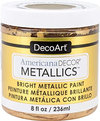 DecoArt Americana Decor Metallics 24K Gold Paint - 8oz Metallic 24K Gold Acrylic Paint - Water Based Multi Surface Paint for Arts and Crafts, Home Decor, Wall Decor, Gilding Paint & Touch Ups + E-book