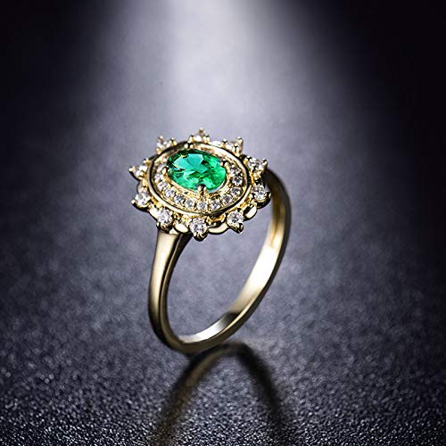 Lanmi 14K Yellow Gold Natural Emerald Diamonds Ring for Women Promise Engagement Wedding Anniversary Promotion