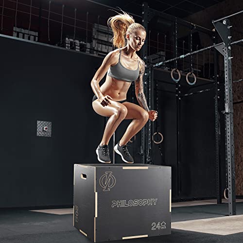 Philosophy Gym 3 in 1 Non-Slip Wood Plyo Box, 30" x 24" x 20", Gray, Jump Plyometric Box for Training and Conditioning