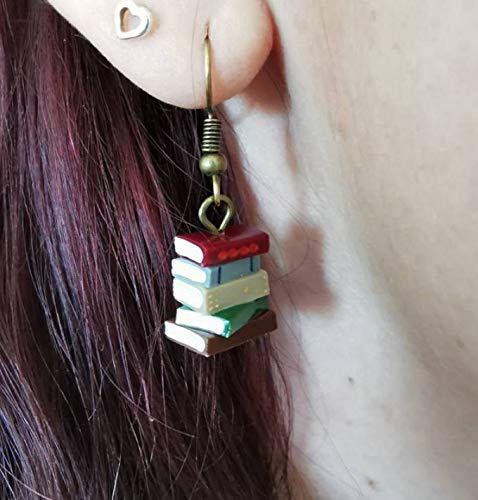 Classic Stack of Books Drop Dangle Earrings Librarian Teacher Easy Hook Clay for Women Creative Novel Teach Graduation Jewelry-Book