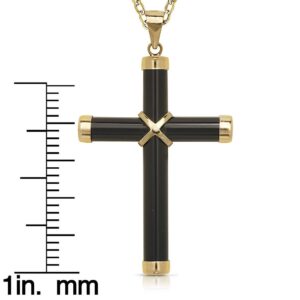 JewelryWeb 14k Yellow Gold 16-inch Black Onyx Cross Pendant Necklace (20mm x 35mm) (Black)