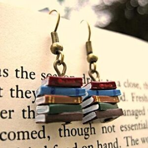 Classic Stack of Books Drop Dangle Earrings Librarian Teacher Easy Hook Clay for Women Creative Novel Teach Graduation Jewelry-Book