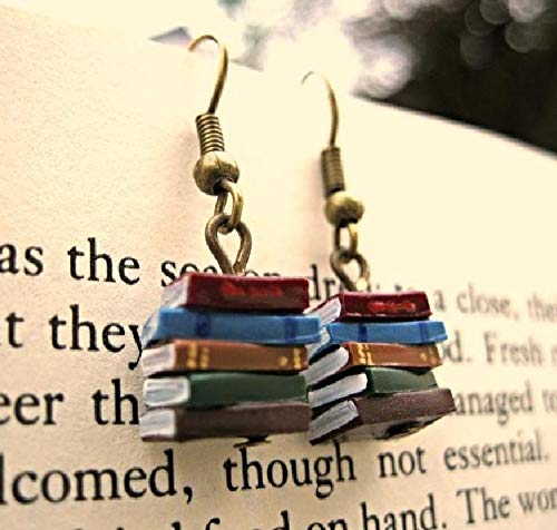 Classic Stack of Books Drop Dangle Earrings Librarian Teacher Easy Hook Clay for Women Creative Novel Teach Graduation Jewelry-Book