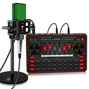 podcast equipment bundle audio interface dj mixer sound card kit xlr condenser microphone for boradcast live streaming, mic voice effect changer soundboard for phone/pc/laptop/mac recording(kb11-e300)