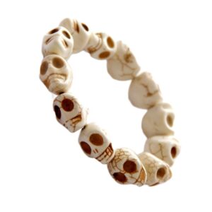 punk personality colorful skull bead skeleton bracelets delicate gothic charm head bone stone seed elastic strand bracelets tibetan prayer mala bangle for men women hip hop jewelry-b white