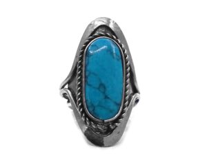 mia jewel shop ellipse oval flat healing gemstone crystal cabochon silver metal border adjustable ring - womens natural fashion handmade jewelry boho accessories (turquoise howlite)