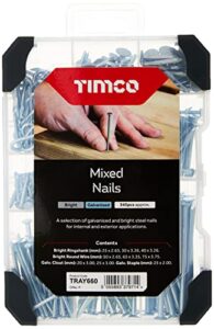 timco nails galvanised bright mixed tray - 300pcs - a selection of galvanised and bright steel nails for internal and exterior applications