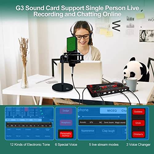 Podcast Equipment Bundle Audio Interface DJ Mixer Sound Card Kit XLR Condenser Microphone for Boradcast Live Streaming, Mic Voice Effect Changer Soundboard for Phone/PC/Laptop/Mac Recording(KB11-E300)