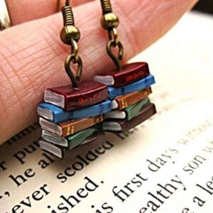 Classic Stack of Books Drop Dangle Earrings Librarian Teacher Easy Hook Clay for Women Creative Novel Teach Graduation Jewelry-Book