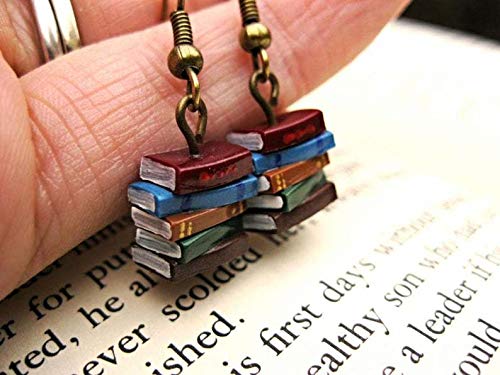 Classic Stack of Books Drop Dangle Earrings Librarian Teacher Easy Hook Clay for Women Creative Novel Teach Graduation Jewelry-Book