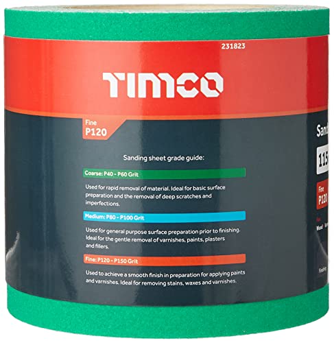 TIMCO 231823 Sandpaper Roll 120 Grit Green - 115mm x 10m