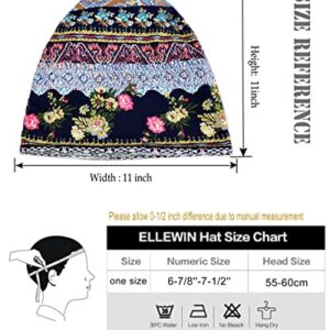 ELLEWIN Slouchy Beanie for Women Cute Floral Headwear Beanie Hats Thin Beanies Snood Hats Slouchy Retro Tribal Printed Hair Covering Thin Hippie Beanies Casual Skullies Beanies Dual Use Boho Hats