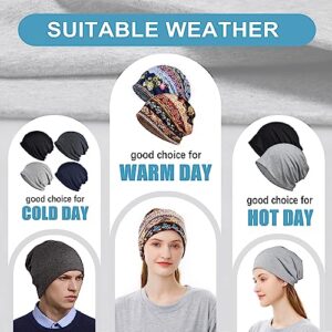 ELLEWIN Slouchy Beanie for Women Cute Floral Headwear Beanie Hats Thin Beanies Snood Hats Slouchy Retro Tribal Printed Hair Covering Thin Hippie Beanies Casual Skullies Beanies Dual Use Boho Hats