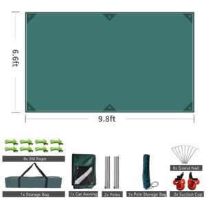 Slan Arrow Versatility Car Awning Camping Car Tail Tent Waterproof Shed 210D Silver Coated Oxford Cloth Tent for Outdoor Activities Like Camping Mountaineering Fishing for Vehicles SUV RV (Green)